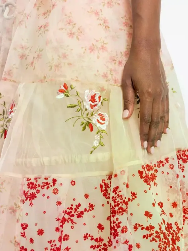 Simone Rocha Patchwork Floral Embroidered Midi Skirt