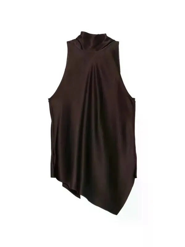 Brunello Cucinelli Asymmetrical Hem High Neck Sleeveless Top - Brown