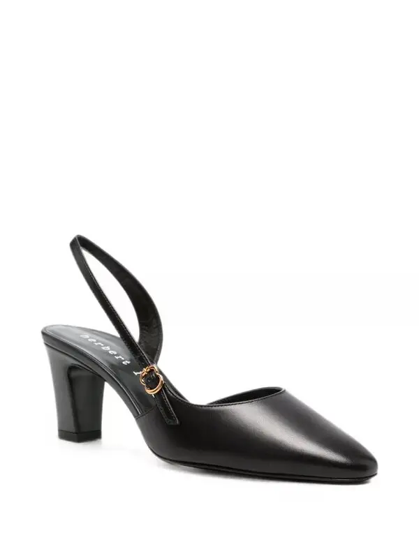 HERBERT LEVINE Ask Around Buckle-detail Slingback Leather Heeled Pumps