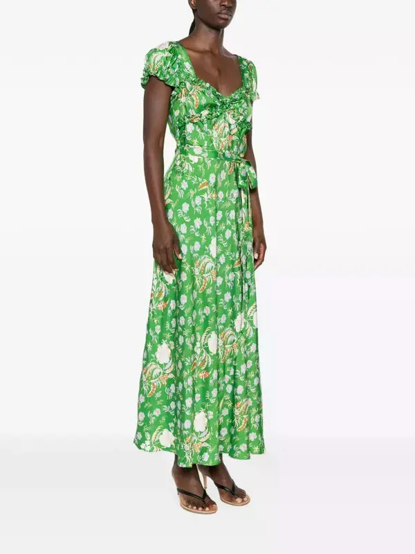 DÔEN Valerine Floral-print Ruffled Silk Maxi Dress