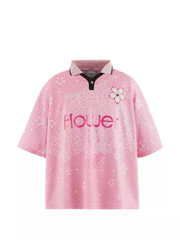 MONONOKE MADE Check-pattern Floral-print Polo Shirt