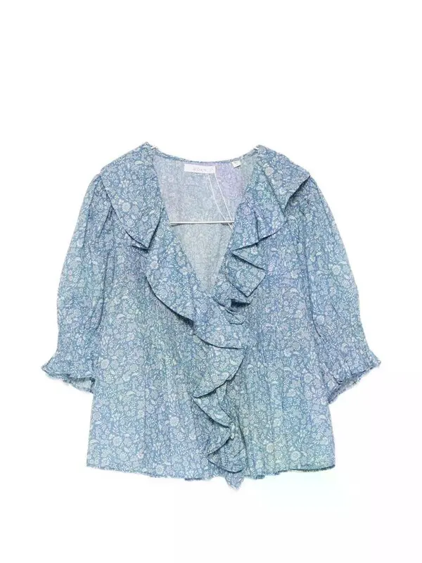 DÔEN Henri Ruffled Floral-print Cotton Blouse