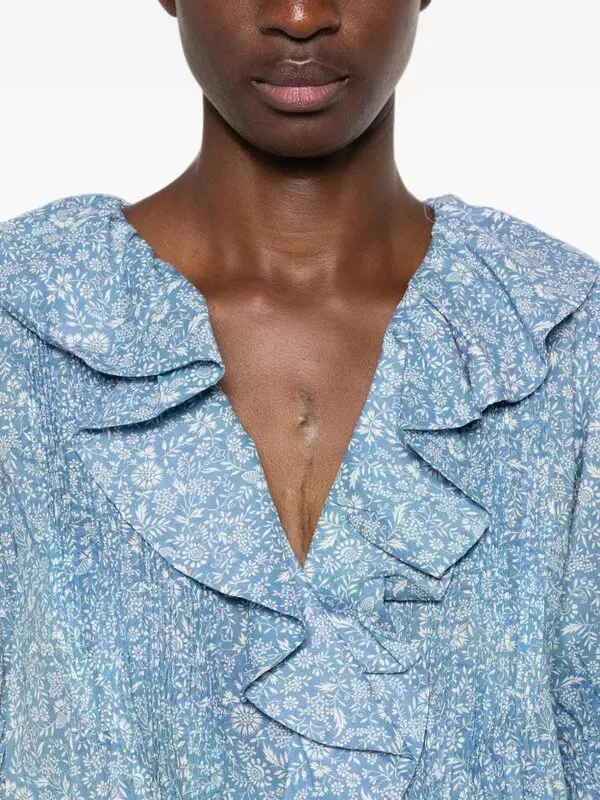 DÔEN Henri Ruffled Floral-print Cotton Blouse