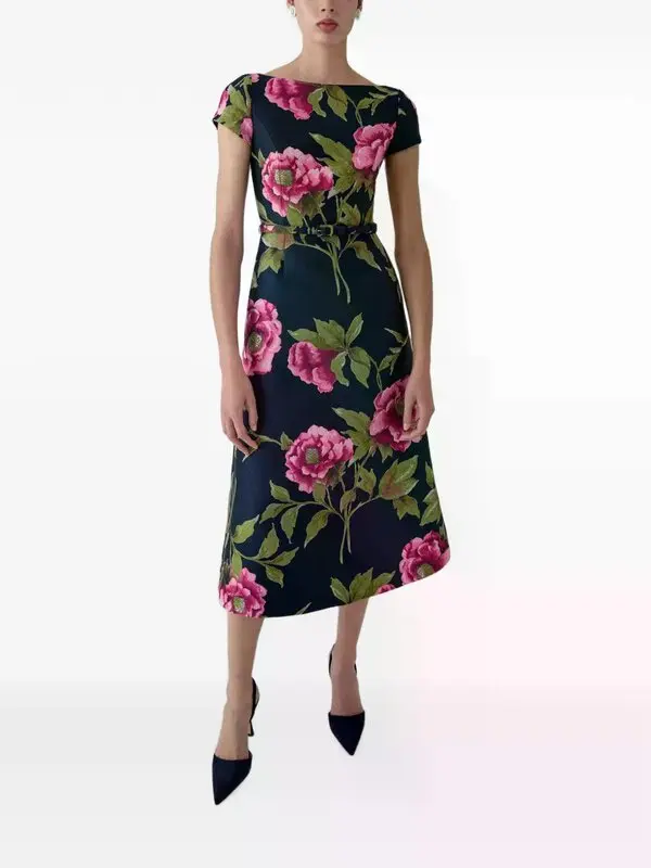 Carolina Herrera Floral Print Belted Midi Dress