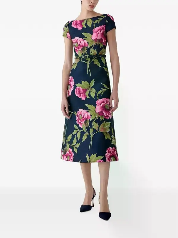 Carolina Herrera Floral Print Belted Midi Dress