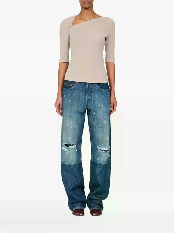 MAISON MARGIELA Asymmetrical Neck Ribbed Knit Top - Neutrals