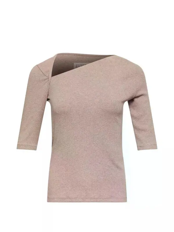 MAISON MARGIELA Asymmetrical Neck Ribbed Knit Top - Neutrals
