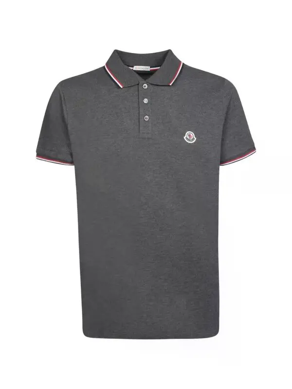 Moncler Logo-patch Tipped Polo Shirt - Grey