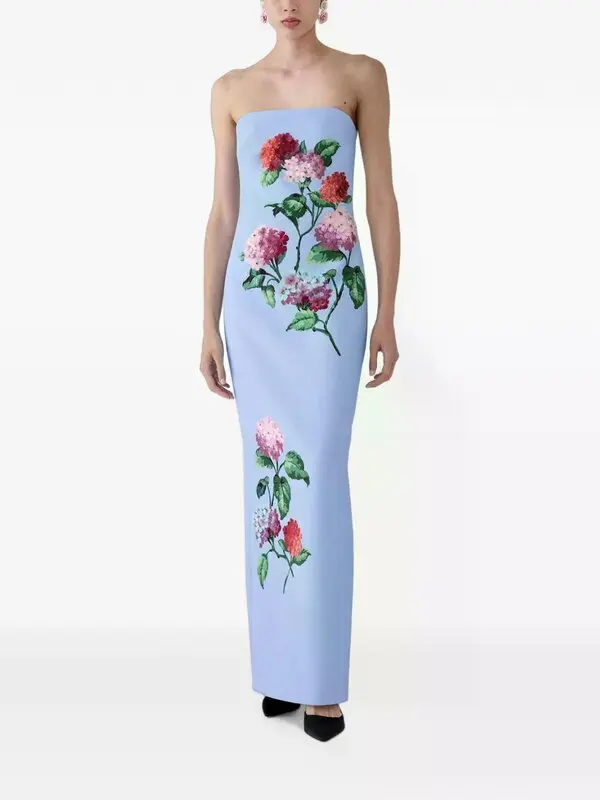 Carolina Herrera Hydrangea-embroidered Maxi Dress