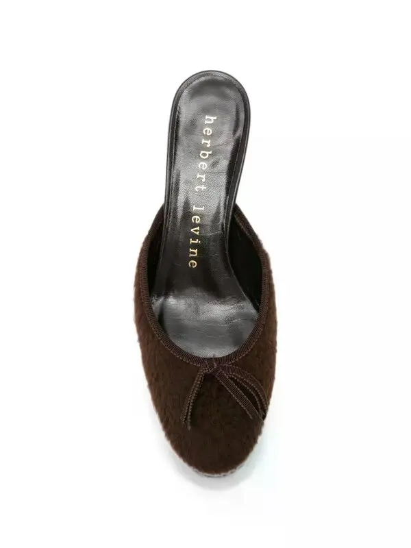 HERBERT LEVINE Faux-fur Heeled Mules With Bow Detail