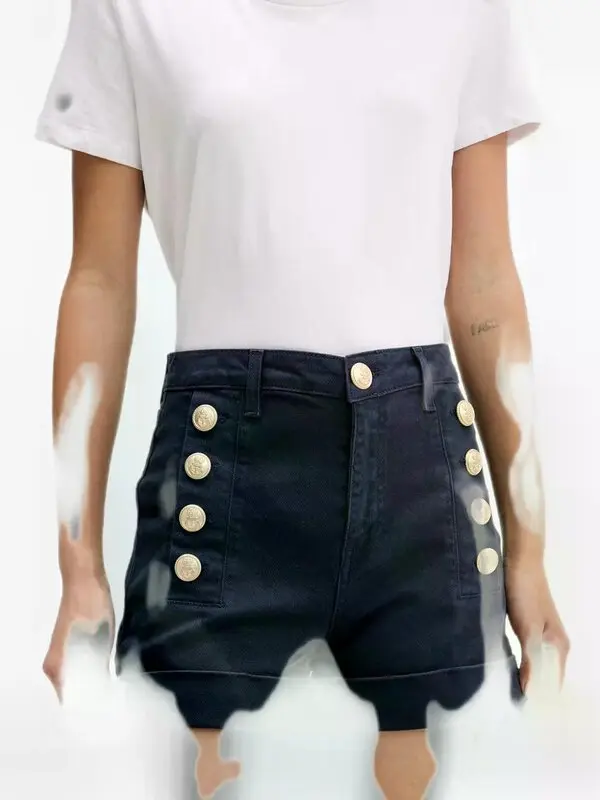 VICOLO Button-embellished Turn-up Denim Shorts
