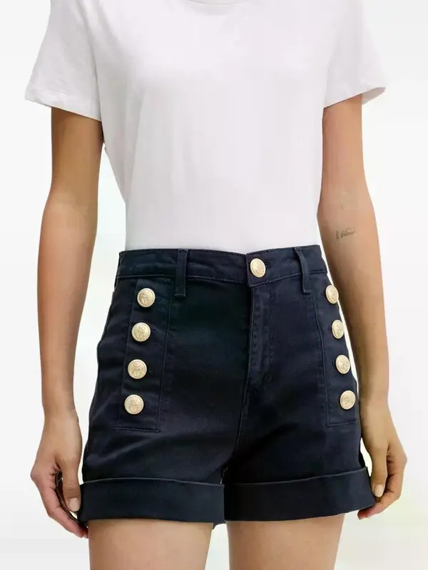 VICOLO Button-embellished Turn-up Denim Shorts - Blue