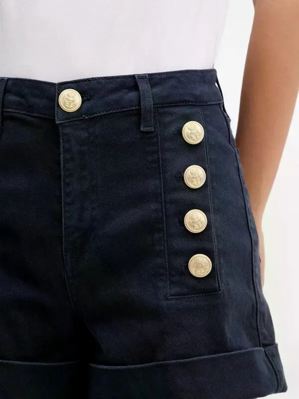 VICOLO Button-embellished Turn-up Denim Shorts - Blue