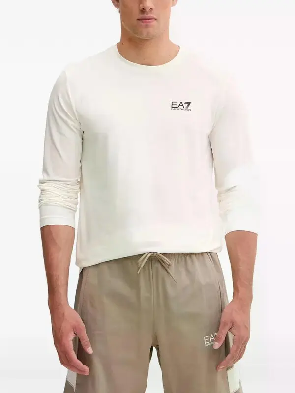 EA7 Logo-print Long-sleeve T-shirt - Neutrals
