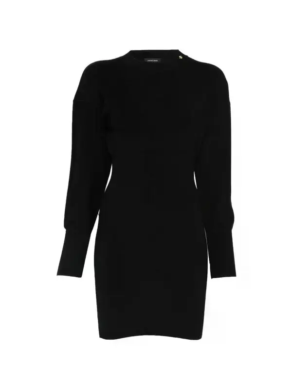 ANINE BING Ribbed Knit Long Sleeve Dress - Black