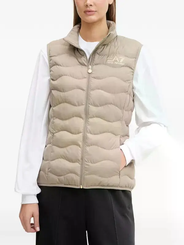 EA7 Quilted Logo-print Gilet - Neutrals