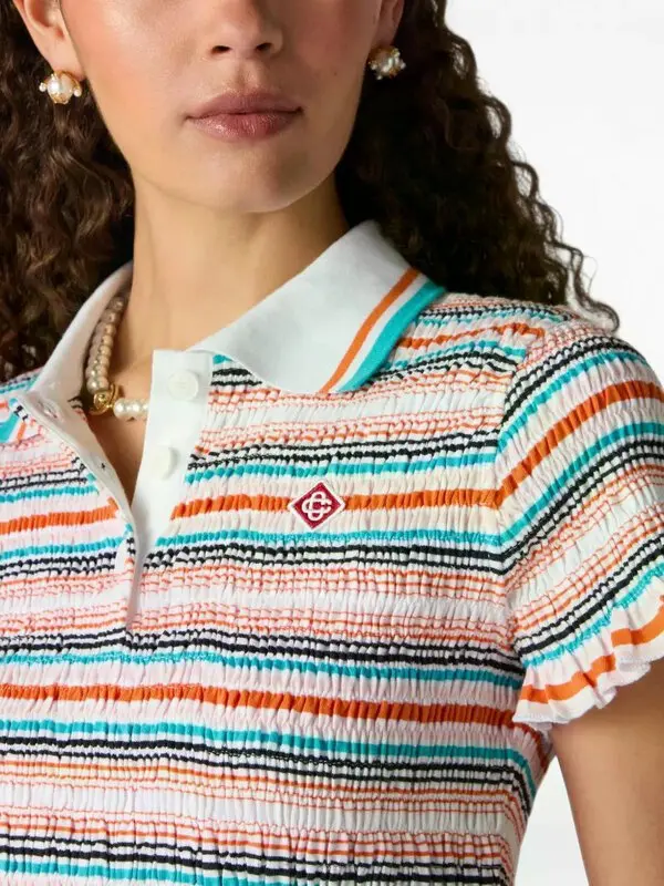 Casablanca Striped Cotton Polo Shirt - White