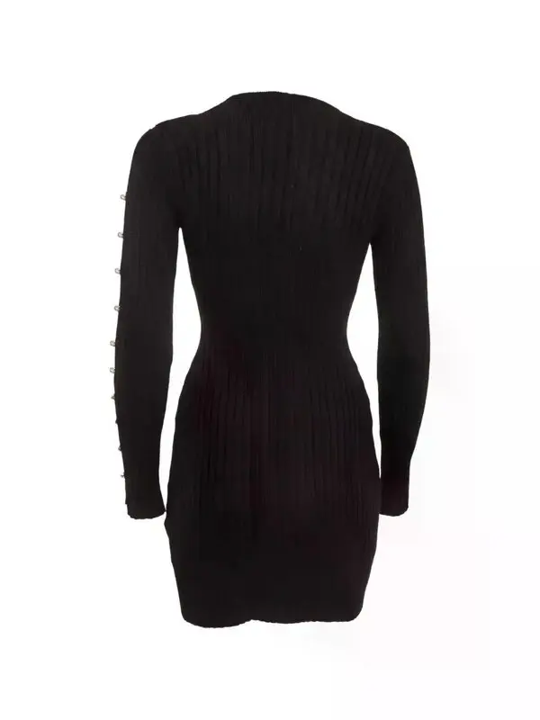 Sandro Rib-knit Pearl Embellished High Neck Mini Dress - Black