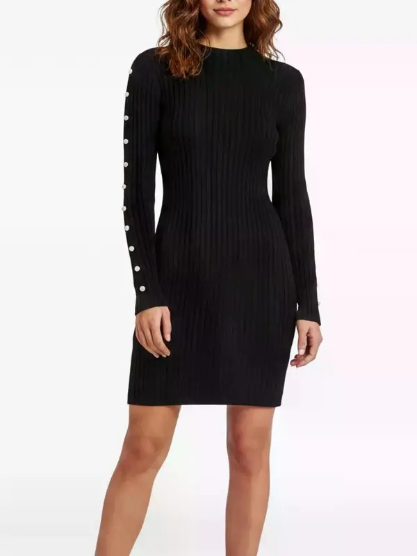 Sandro Rib-knit Pearl Embellished High Neck Mini Dress