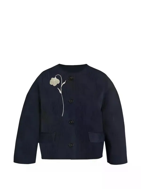 Erdem Cropped Jacket With Floral Jacquard Motif - Blue