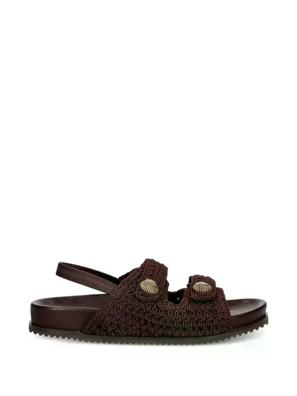 TWINSET Crochet Shell Embellished Slingback Sandals - Brown