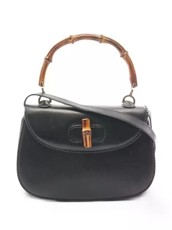 Gucci 2000s Bamboo Handle Leather Tote Bag - Black