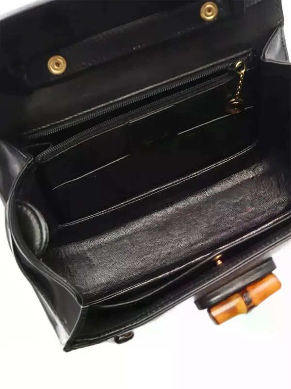 Gucci 2000s Bamboo Handle Leather Tote Bag - Black