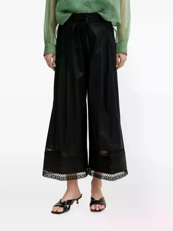 TWINSET Lace-trim Wide-leg Cropped Trousers - Black