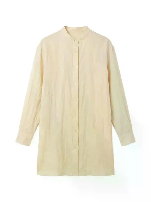 120% Lino Crinkled Finish Band-collar Shirt