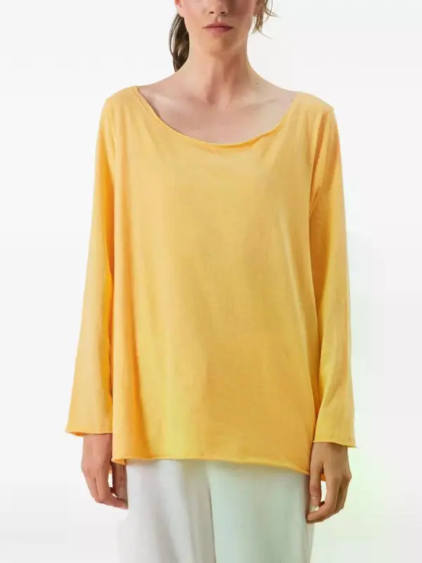 American Vintage Boat-neck Long-sleeve Cotton T-shirt - Yellow