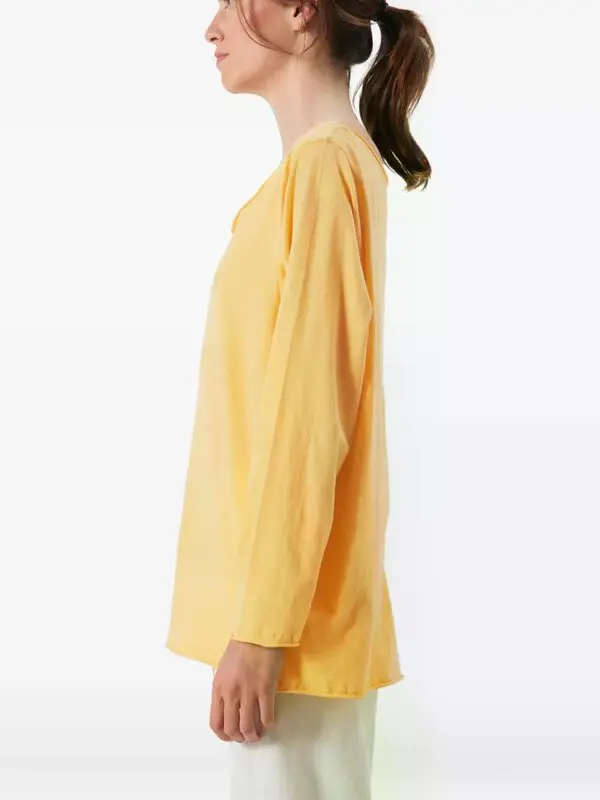 American Vintage Boat-neck Long-sleeve Cotton T-shirt - Yellow
