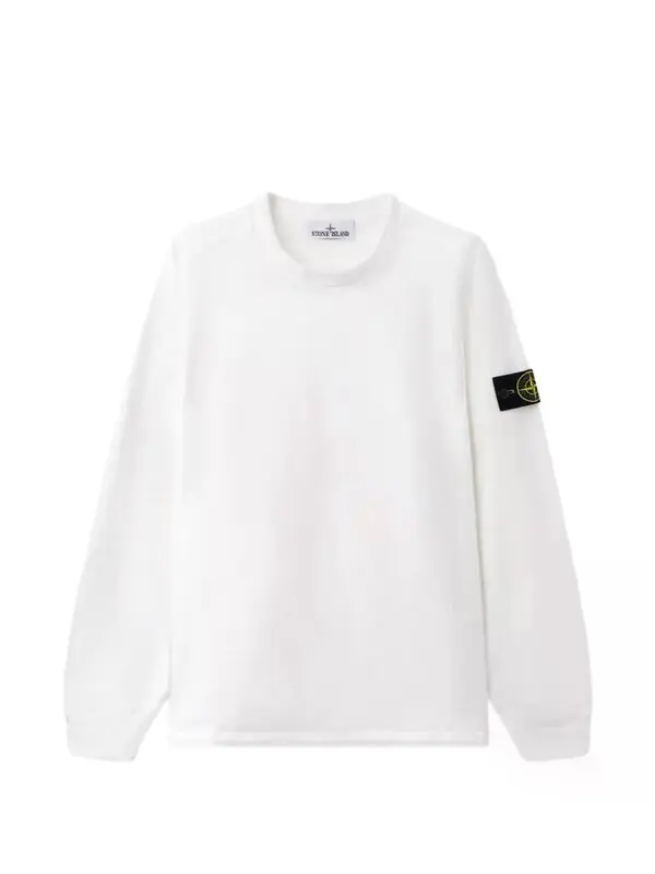 Stone Island Crew Neck Long Sleeve Sweatshirt With Logo Patch - White