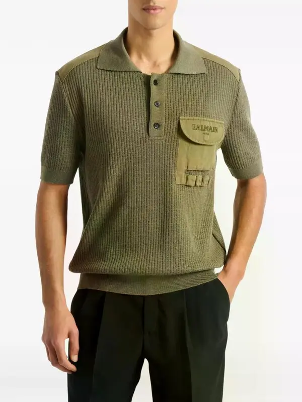 Balmain Vintage Utility Ribbed Knit Polo