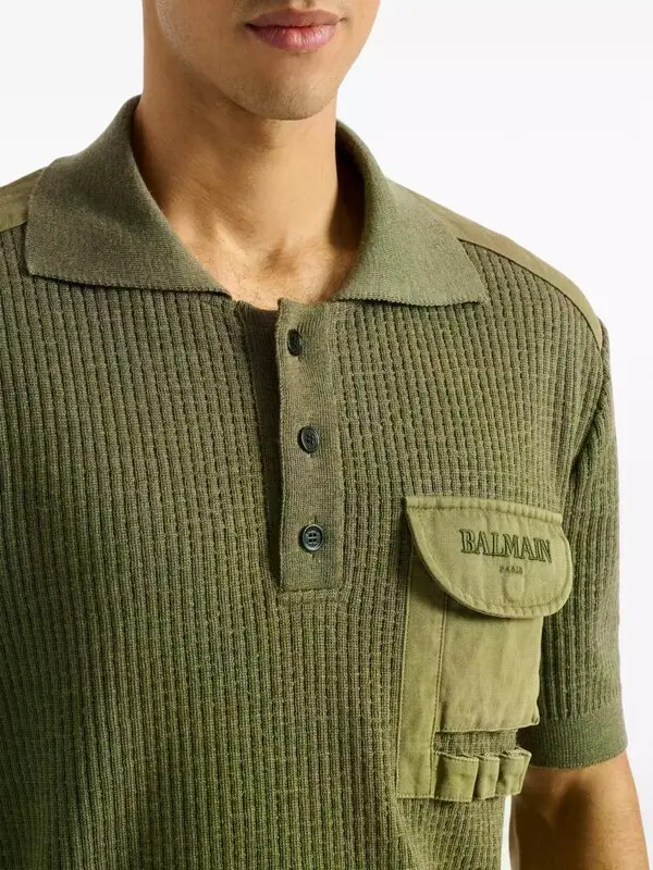 Balmain Vintage Utility Ribbed Knit Polo