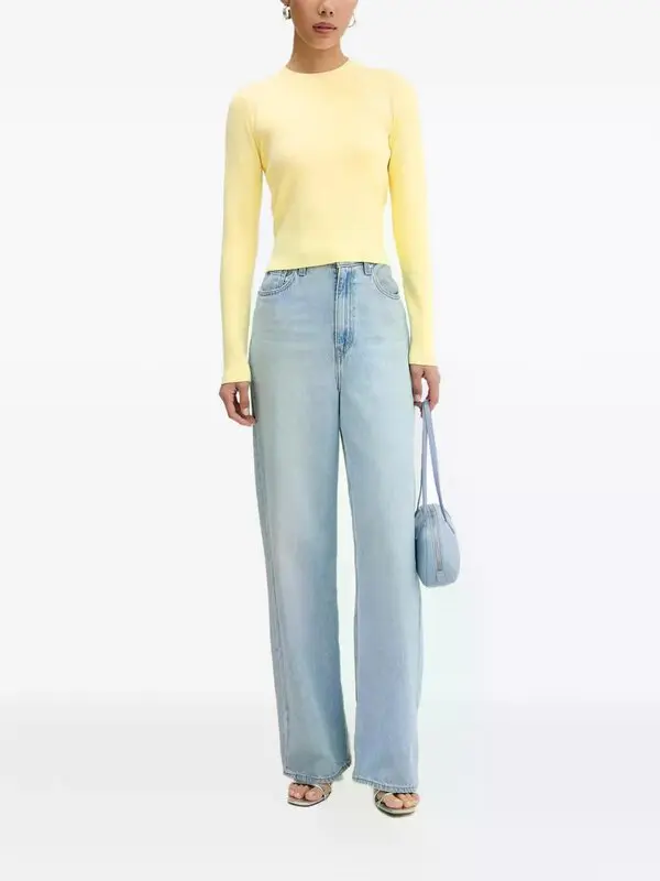 VICOLO Ribbed Long-sleeve Tie-back Top