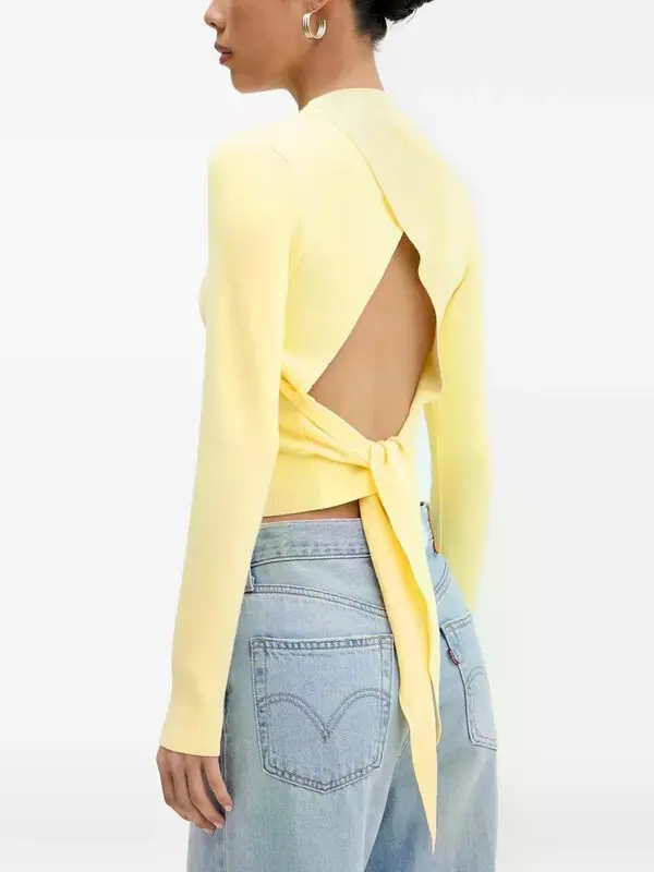 VICOLO Ribbed Long-sleeve Tie-back Top