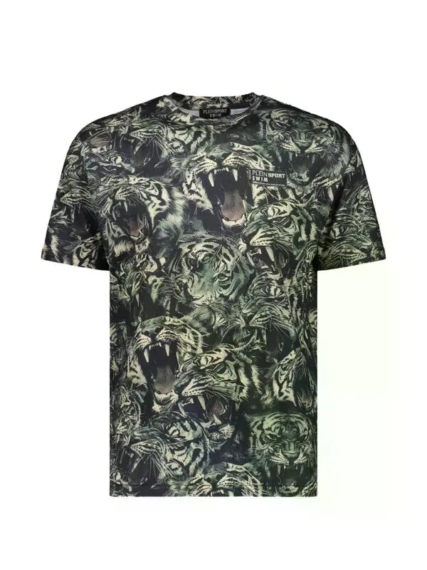 PLEIN SPORT Tiger-print Logo-patch T-shirt - Green