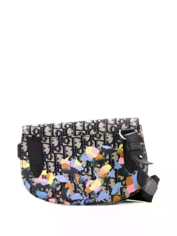 Dior Saddle Messenger Pouch Floral Oblique Canvas Crossbody Bag - Black