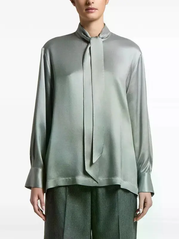 Peserico Pussy-bow Satin-finish Shirt