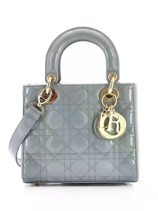 Dior Lady Bag Cannage Quilt Patent Small Satchel - Grey