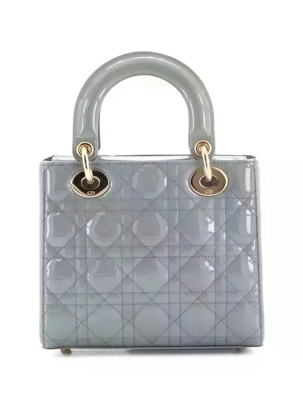Dior Lady Bag Cannage Quilt Patent Small Satchel - Grey