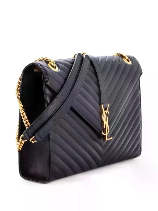 Saint Laurent Classic Monogram Envelope Satchel Matelasse Chevron Leather Large Shoulder Bag