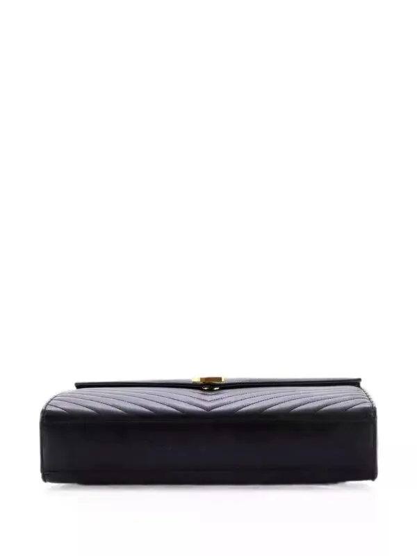 Saint Laurent Classic Monogram Envelope Satchel Matelasse Chevron Leather Shoulder Bag - Black