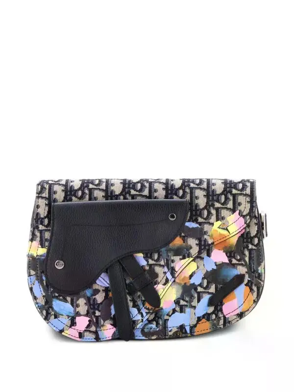 Dior Saddle Messenger Pouch Floral Oblique Canvas Crossbody Bag - Blue
