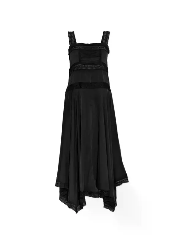 GANNI Lace-trim Pleated Midi Dress - Black