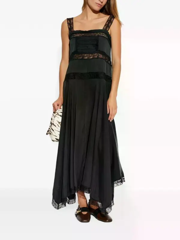 GANNI Lace-trim Pleated Midi Dress