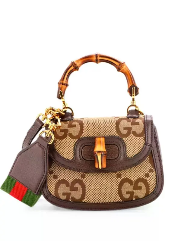 Gucci Bamboo 1947 Top Handle Bag Jumbo Gg Canvas Mini Crossbody Bag - Brown