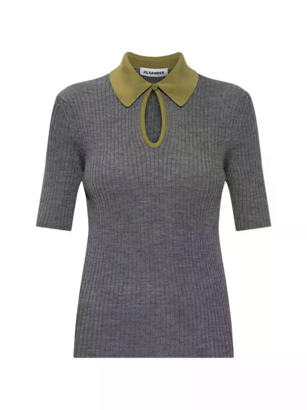 JIL SANDER Ribbed Cut-out Polo Shirt - Grey