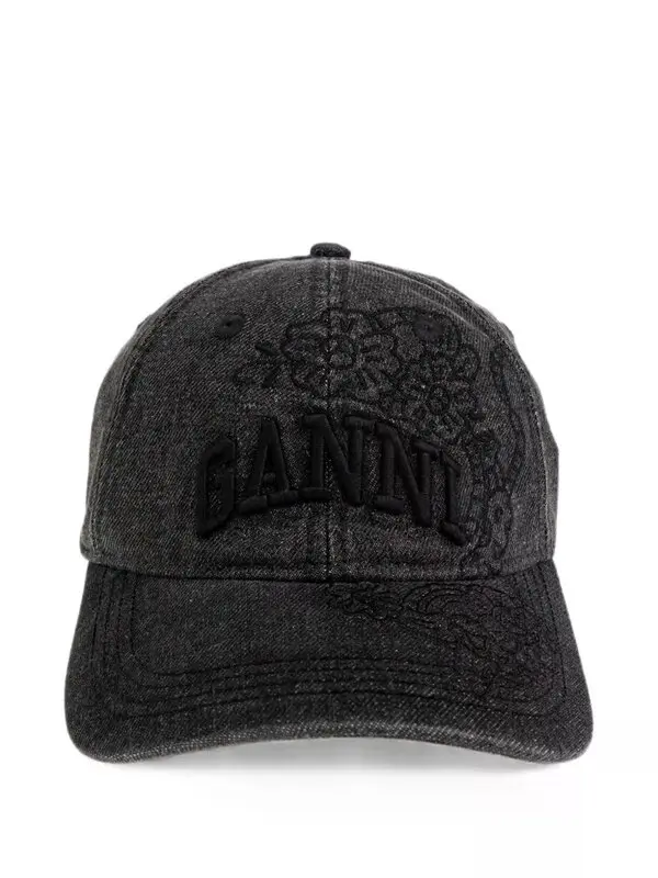 GANNI Logo-embroidered Floral-detail Baseball Cap