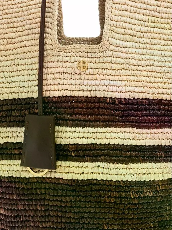 ANINE BING Leah Striped Raffia Tote Bag